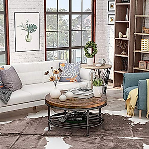 P PURLOVE Easy Assembly Hillside Rustic Natural Coffee Table with Storage Shelf for Living Room (Brown)