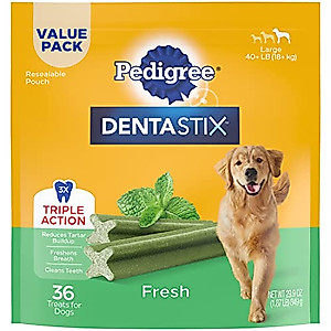 PEDIGREE DENTASTIX Dental Dog Treats for Large Dogs Fresh Flavor Dental Bones, 1.87 lb. Value Pack (36 Treats)