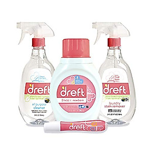Baby Gifts Set by Dreft, Baby and Mom Gift Set with Liquid Laundry Detergent, Laundry Stain Remover, Stain Remover Pen & All Purpose Cleaner Spray, Great for Baby Showers
