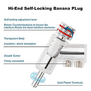 Monosaudio Locking Banana Plugs 8Pcs 45 Degree Banana Connectors Double Screw Speaker Banana Plug for 8-15 Guage Speaker Wire,Audio/Video Receiver,Sound Systems with L-Form Hex Wrench(Rhodium Plated)