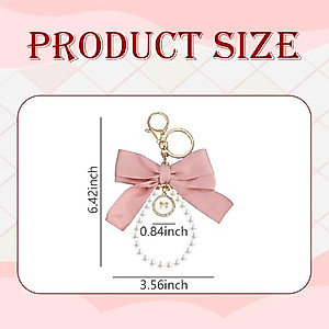 SMUOBT 2Pcs Cute Bow Keychain Wristlet for Women,Pearl Key Chains for Car Keys Pink White Bow Keychain Accessories Bag Chrams