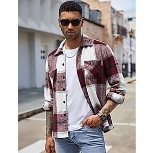 COOFANDY Men's Long Sleeve Flannel Shirt Jacket Button Up Fleece Plaid Shirt Lightweight Winter Shirts