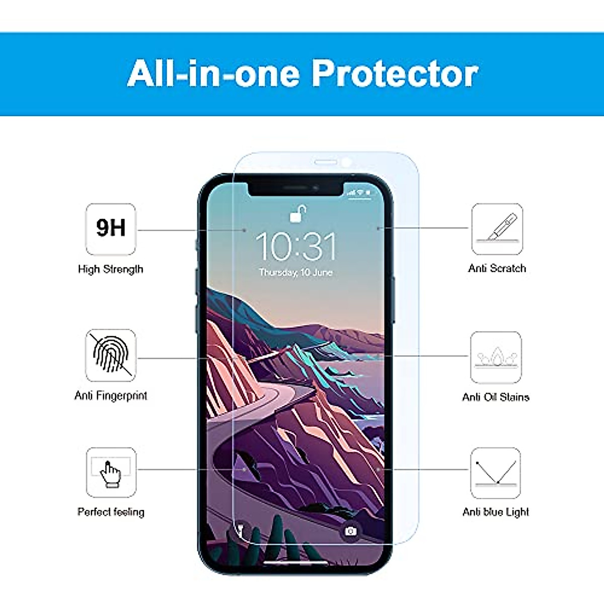 GLASS-M [2 Pack] Anti-Blue Light Screen Protector for iPhone 12 Pro Max, Eye Protection Tempered Glass Film, Full Coverage Blue Light Blocking Screen Cover