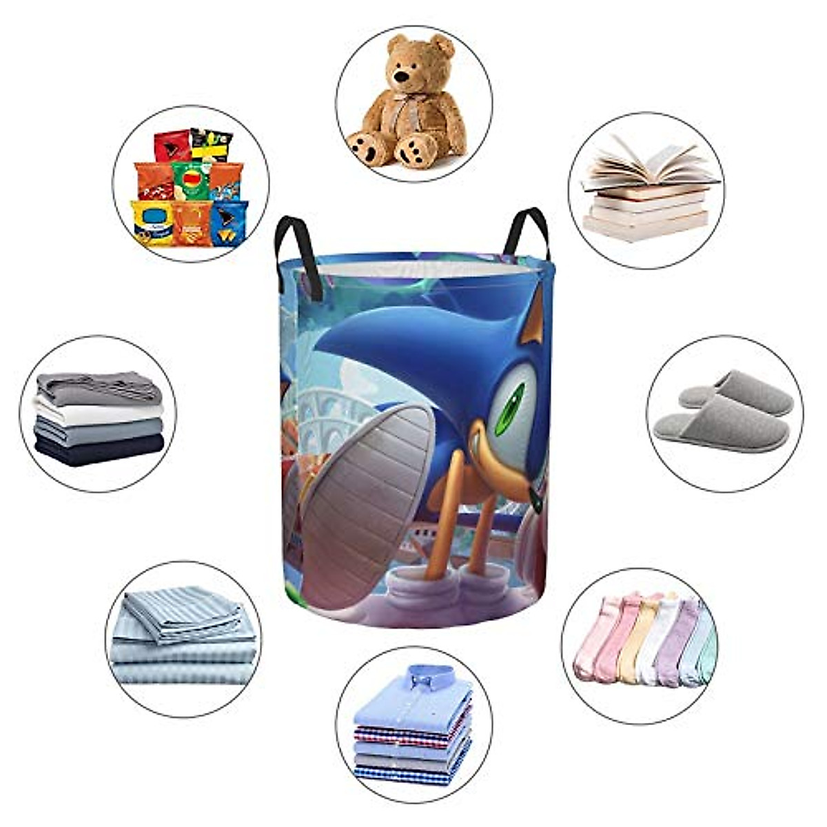 ZHANGJQ Soni_c Hedg-ehog Laundry Hamper Large Laundrys Basket Waterproof Foldable with Handles 38L Round Storage Bag,Bathroom/Bedroom/Dorm