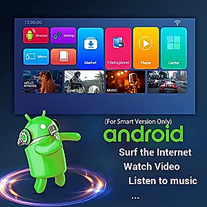 Smart Projector, Built-in Android System, Home Theater Video Movie, Wireless BT, HD LCD, Mini LED WiFi, +3500 Lumen, Portable