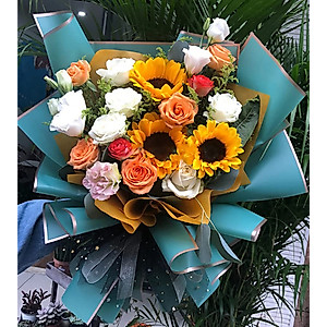 JOSON 30 Sheets /15 Colors Waterproof Gold Edge Flower Wrapping Paper,Florist Bouquet Supplies,DIY Crafts,Gift Packaging or Gift Box Packaging, 23x23Inch