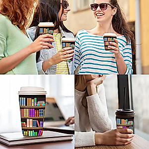 Iced Coffee Sleeve Colorful Bookshelf, Rainbow Book Library Reusable Neoprene Insulated Sleeves Cup Cover Holder for Cold Drinks Beverages 22oz - 24oz