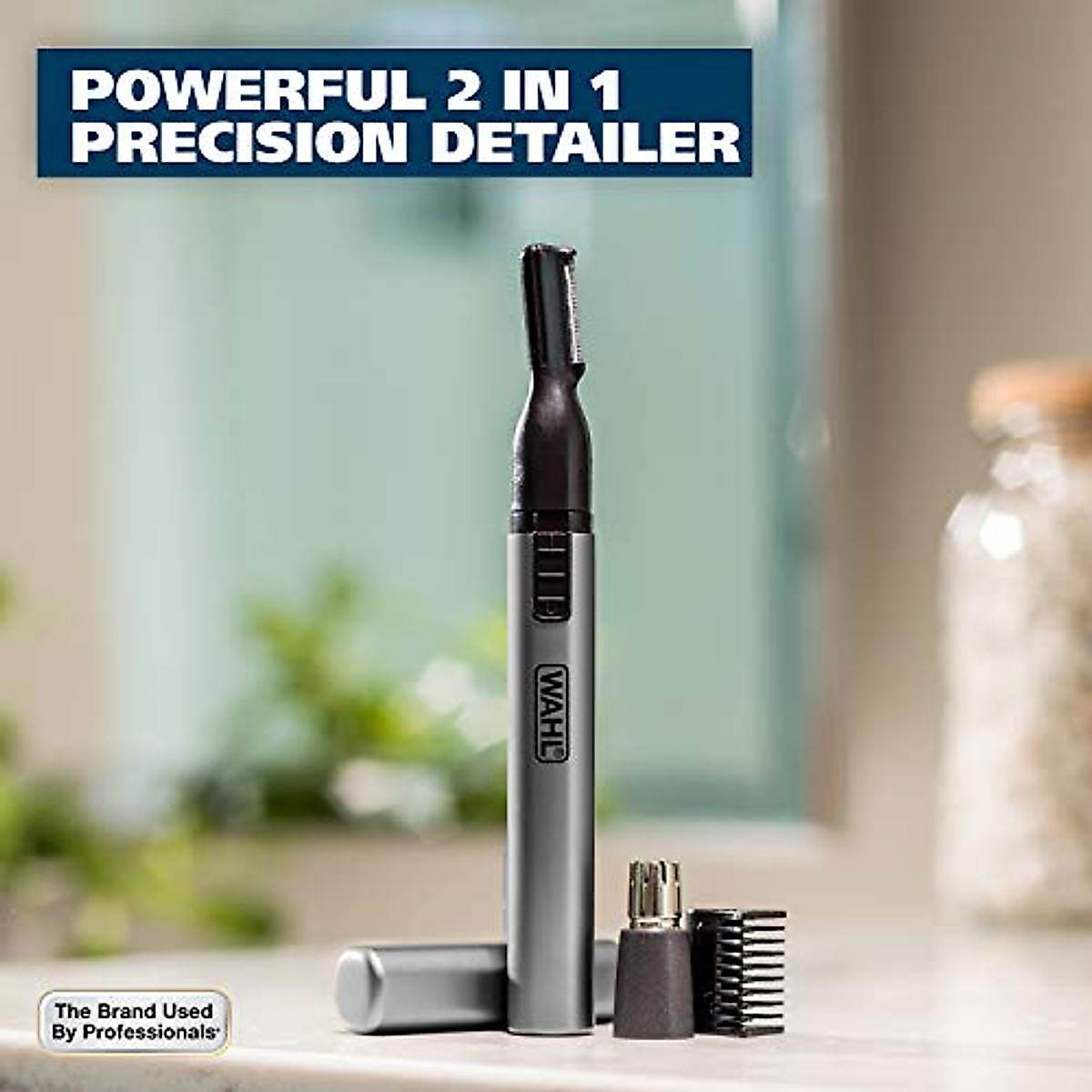 Wahl Micro Groomsman Personal Pen Trimmer & Detailer for Hygienic Grooming with Rinseable, Interchangeable Heads for Eyebrows, Neckline, Nose, Ears, & Other Detailing - 05640-600