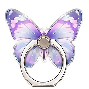 TACOMEGE Purple Metal Cell Phone Ring Butterfly Holder, Finger Kickstand Back Stand Hand Grip Compatible with Smartphone, Tablet, E-Reader, Etc.