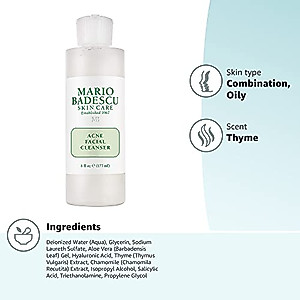 Mario Badescu Acne Facial Cleanser for Combination & Oily Skin, Oil-Free Face Wash with Salicylic Acid & Aloe Vera, Deep Pore Clean, 6 Fl Oz (Pack of 1)