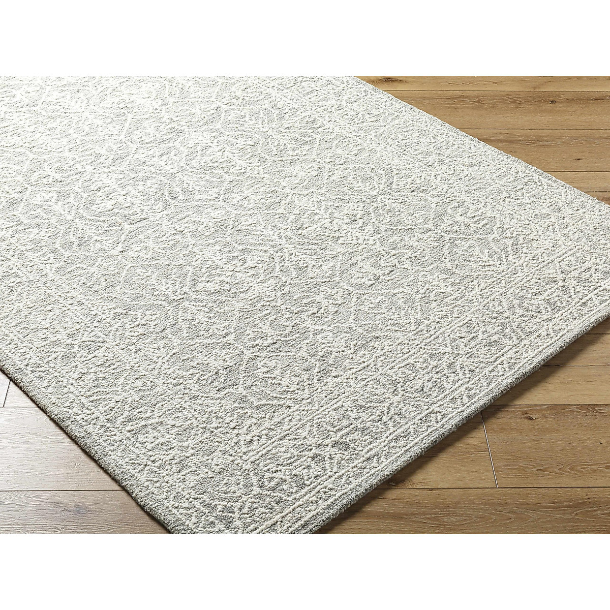 Hauteloom Yadid Wool Living Room, Bedroom Area Rug - Traditional - Light Silver, Off White, Silver Gray - 6' x 9'