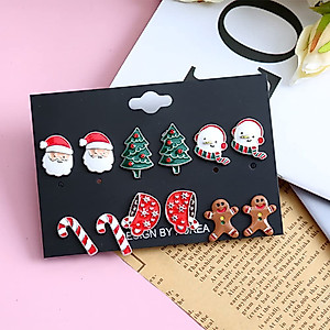 6-16 Pair Christmas Earrings for Women Cute Funny Christmas Earrings for Women Bow Tree Santa Holiday Earrings for Christmas Gifts (6pair, Zinc Alloy)