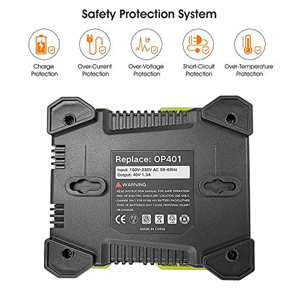 OP401 Replacement for ryobi 40v Charger Lithium-Ion OP401 Charger Compatible with Ryobi 40Volt Lithium-Ion Battery Charger for Ryobi OP4026 OP40201 OP4040 OP40401 OP4050 OP4050A OP40501 OP40601