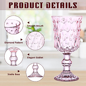 12 Packs Glass Goblet Set, Pink Wine Glasses Glassware Goblet, 7 oz Drinking Glasses Water Goblets Vintage Drinking Glassware Embossed Wine Glass Solid Color Glass Goblet for Wedding Party Restaurant