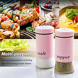 Pink Salt and Pepper Shakers - Pink Kitchen Accessories Decor- 5 oz Glass Salt and Pepper Set for Cooking Table, RV, BBQ, Easy to Clean & Refill
