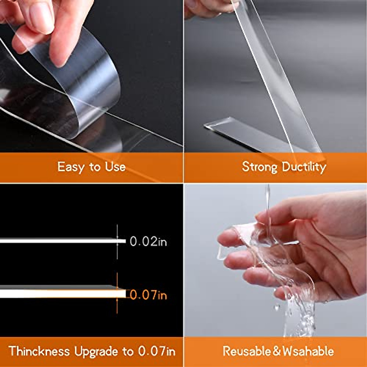 Yeefeoch Double Sided Tape Heavy Duty, Adhesive mounting Picture Hanging Strip Adhesive DIY NanoTape for Wall Heavy Tape, T002 ，Double Sided Tape Heavy Duty(M, 0.07 in*1.18 in*10 Feet)