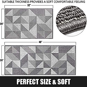 Kitchen Rugs and Mats Washable [2 PCS], Non-Skid Soft Absorbent Kitchen Mats Set for Floor, Comfort Runner Rug Carpets for Kitchen Floor, Sink, Laundry, Hallway, Dinning Room, Office-20”x32”+20”x47”