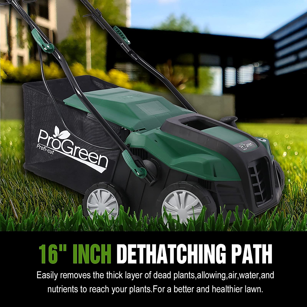 2-in-1 16" Walk Behind Scarifier, 15 Amp Electric Dethatcher Scarifier, Lawn Dethatcher for Yard Lawn Garden Care, Removable Collection Bag Extra Large 58QT (16 inch)