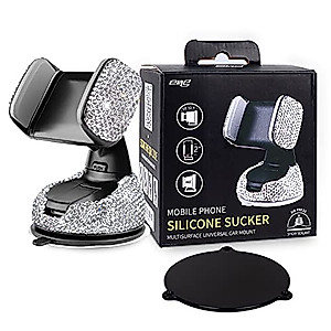 Dashboard Phone Holder Bling Phone Mount for Car,Car phone holder Mount with One More Air Vent Base,Phone Holder Car Accessories,Universal Car Phone Holder Mount for Windshield and Air Vent,Silver