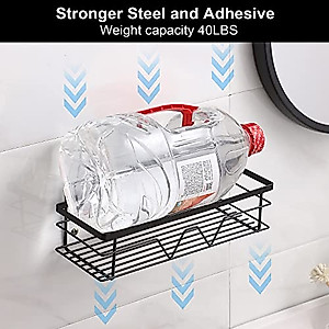 WOSOMOK Adhesive Shower Caddy Black Bathroom Shelf Organizer with 2 Soap Holders No Drilling 2-Pack Stainless Steel Rustproof Shower Basket for Inside Shower Organization & Kitchen Storage