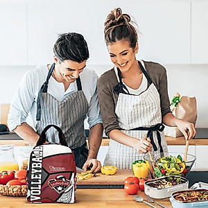 Volleyball Red White Black Reusable Insulated Neoprene Lunch Tote Bag Cooler with 2 Pockets Custom Personalized Portable Lunchbox Handbag with Name for Gift