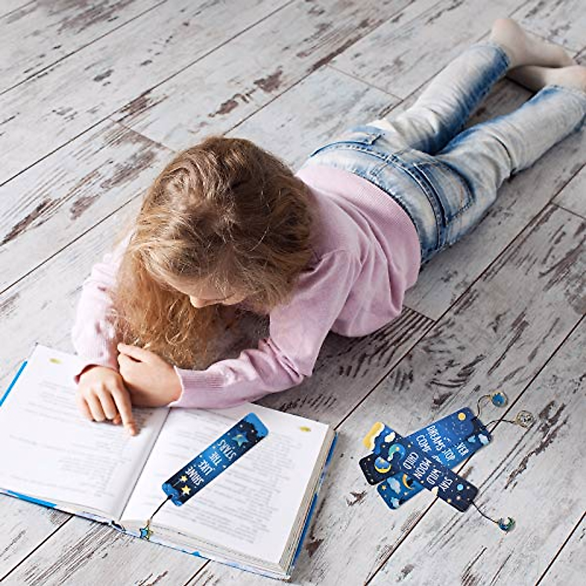 12 Pcs Bookmarks for Children Cat Moon Star Celestial Theme Space Bookmarks with Metal Charms Inspirational Quotes Bookmarker Gift for Kids Boys Girls School Reading (Novelty Style)