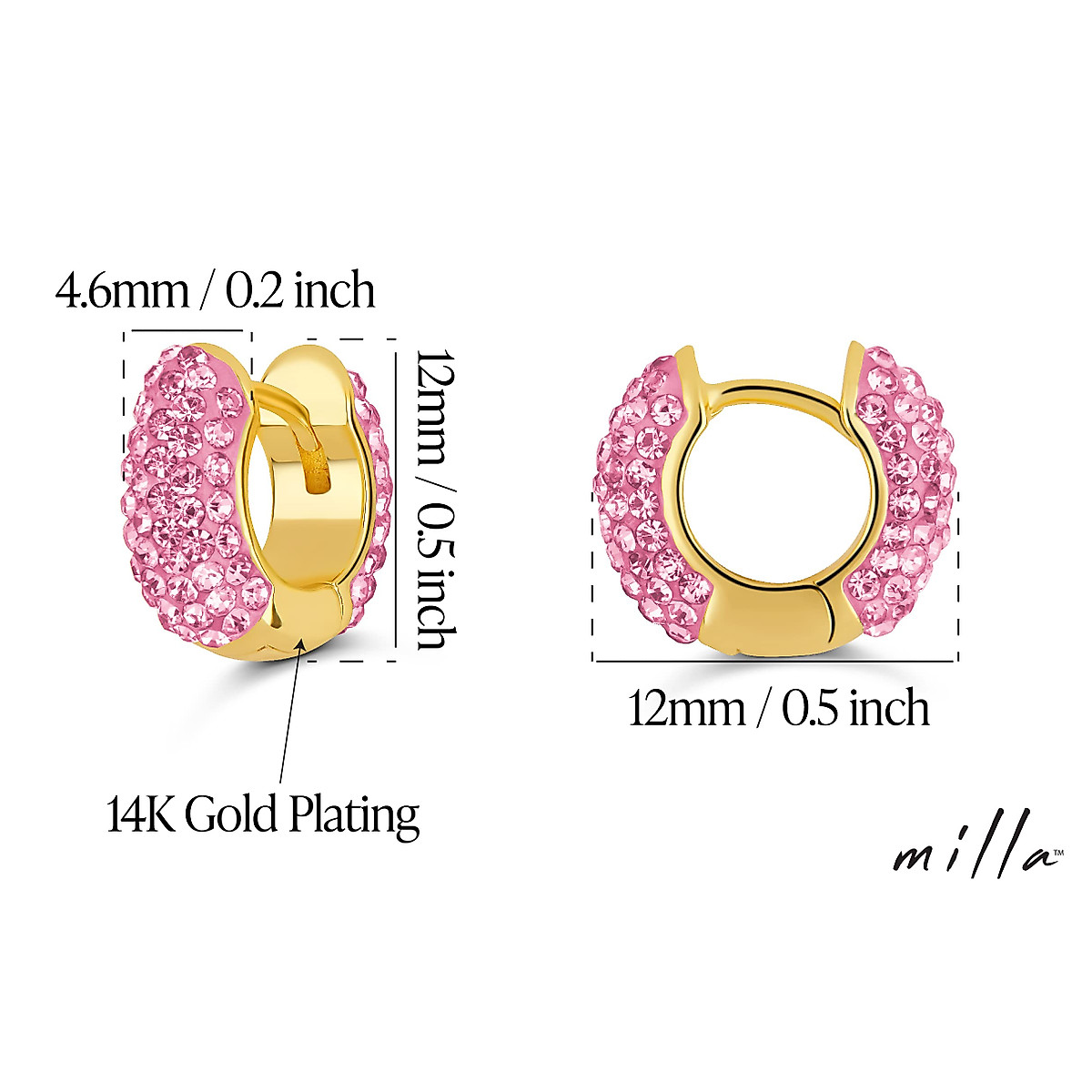 MILLA Neon Colorful Hoop Earrings - Sparkly Red Hoop Earrings, Cute Pink Hoop Earrings, Tiny Purple Earrings for Women, Royal Blue Earrings for Women & More (October - Pink)