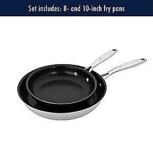 HENCKELS Clad Impulse 2-pc Nonstick Pan Set, Nonstick Frying Pan Set, 3-Ply Clad Stainless Steel, Mirror Finish, Dishwasher Safe, Oven Safe, Induction Stove Compatible, Teflon