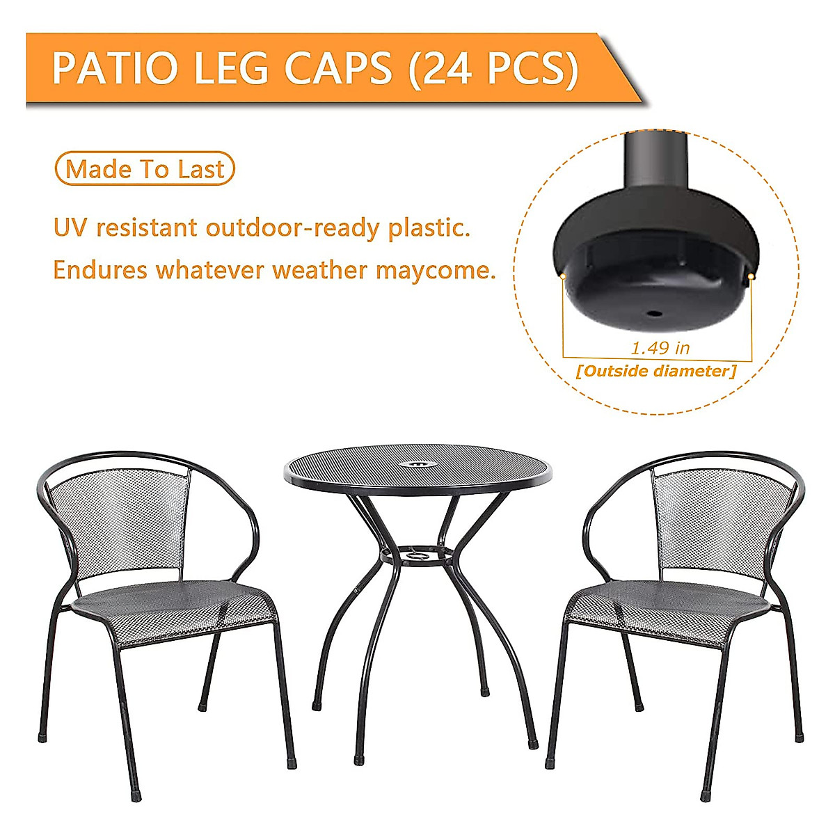 24 Pack Wrought Iron Patio Furniture Feet Caps 1-1/2 inch Round Plastic Outdoor Chair Leg Floor Protectors, Patio Chair Leg Caps, Patio Furniture Replacement Feet Pads for Metal Chairs & Tables, Black