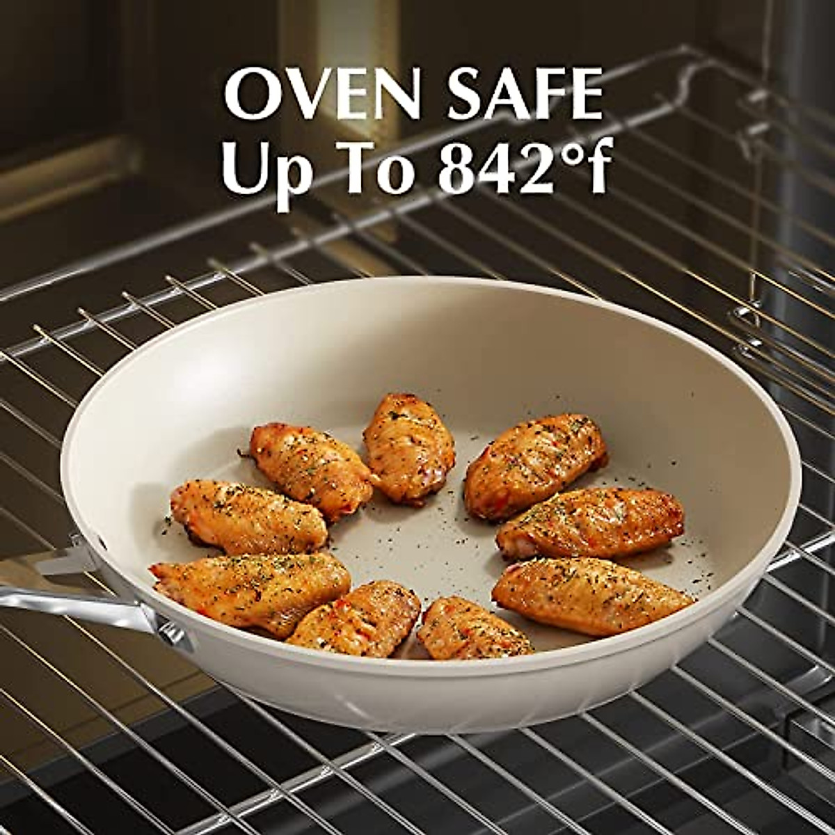 ROCKURWOK 3 Pcs Frying Pan Set, Hard Ceramic Nonstick Cookware Set, 8in/10in Omelet Pan, 12in Skillet, Inducton, Dishwasher & Ovens Safe, Free of PFAS & PTFE, White