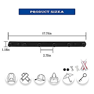 Potaosey Black Wall Coat Rack, 17in Wall Mounted Coat Rack with 6 Hook,Modern Style Coat Rack Wall Mounted,Metal Coat Hooks Rail for Coat Hat Key Bathroom Entryway