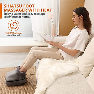 Neuksso Shiatsu Foot Massager Machine, 2-in-1 Foot and Back Massager with Heat, Kneading Foot Massager with 3 Adjustable Heating Levels, 15/20/30 Mins Auto Shut-Off Foot Warmer for Home/Office (Gray)