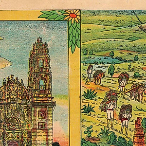 Antiguos Maps Valley of Mexico, Mexico City Pictoral Map c. 1930 - Mapa Pintoresco del Distrito Federal Yalre Dedores - measures 24 inches x 36 inches (610 mm x 915 mm)