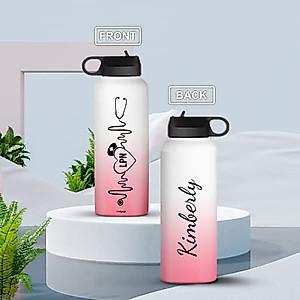winorax Personalized Nurse Water Bottle for Women Heartbeat Stethoscope Nurses Insulated Stainless Steel Sports Travel Coffee Bottle 12oz 18oz 32oz Gifts for Nurse Week RN CNA Graduation (Gradient 2)