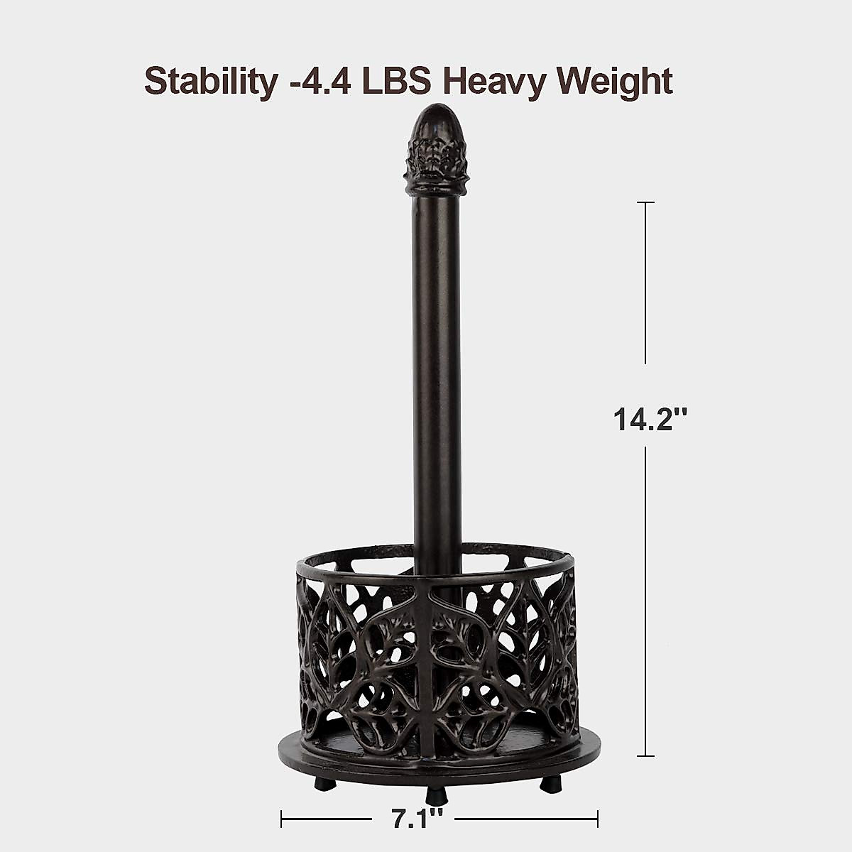 MEIGUI Cast Iron Paper Towel Holder Stand Roll Dispenser Stand for Kitchen Countertop & Dining Room Table, Coffe Gold