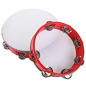 2 Pack Tambourine 8 & 10 Inch Tambourine Drum for Adults, Double Row Metal Jingle Bells Wood Handheld Tambourines Musical Percussion Instrument for Party, KTV, Church, Red