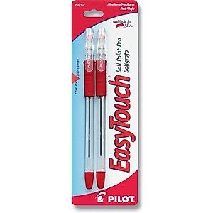 PILOT EasyTouch Ballpoint Stick Pens, Medium Point, Red Ink, 2-Pack (32102)