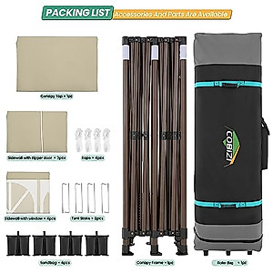 COBIZI Heavy Duty 10x20 Pop up Canopy Tent with 6 Sidewalls, Commercial Instant Canopies Tents for Parties Waterproof Gazebos with Roller Bag, All Season Wind & Waterproof UPF50+,Thickened Frame
