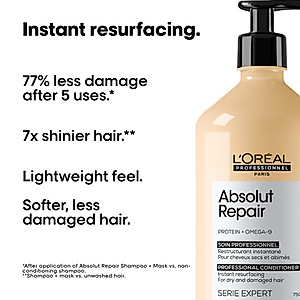 L'Oreal Professionnel Absolut Repair Conditioner - Protein Hair Treatment For Dry, Damaged Hair, Repairs Damage & Provides Shine With Quinoa & Proteins
