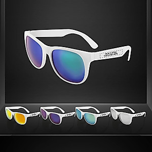 DISCOUNT PROMOS Personalized UV Protected Color Lens Sunglasses with White Frames - 50 pack - Sunglasses - Customizable Text, Logo - Blue