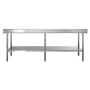 Kratos Commercial Worktable, Stainless Steel Kitchen Prep Table 30" Dx96 W with Undershelf and Backsplash, NSF, 18ga/304SS (28W-073)