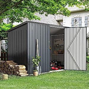 AECOJOY Storage Shed, 3 x 7 Ft Horizontal Bike Sheds & Outdoor Storage, Small Metal Outdoor Storage Cabinet for Garden