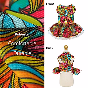 Fitwarm Dog Harness Tulle Dress with Leash Set, Daisy Floral Dog Clothes for Small Dogs Girl, Cat Apparel, Red, Yellow, Pink, Large