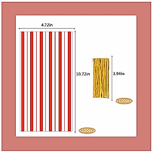 TOSPARTY 150 PCS Clear Plastic Cellophane Treat Bags Red and White Stripe Printed Clear Circus Carnival Party Cookie Candy Goody Bags for Birthday Carnival Party Cookie Candy Treat Favor