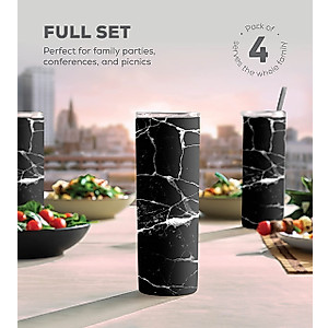 Insulated Skinny Stainless Steel Tumbler Set - 4-Pack 20oz Coffee Tumbler with Straw - Travel Coffee Mug With PBA Free Lids - Slim Vacuum Insulated Tumblers Keep Hot and Cold - Great for Home, Office.