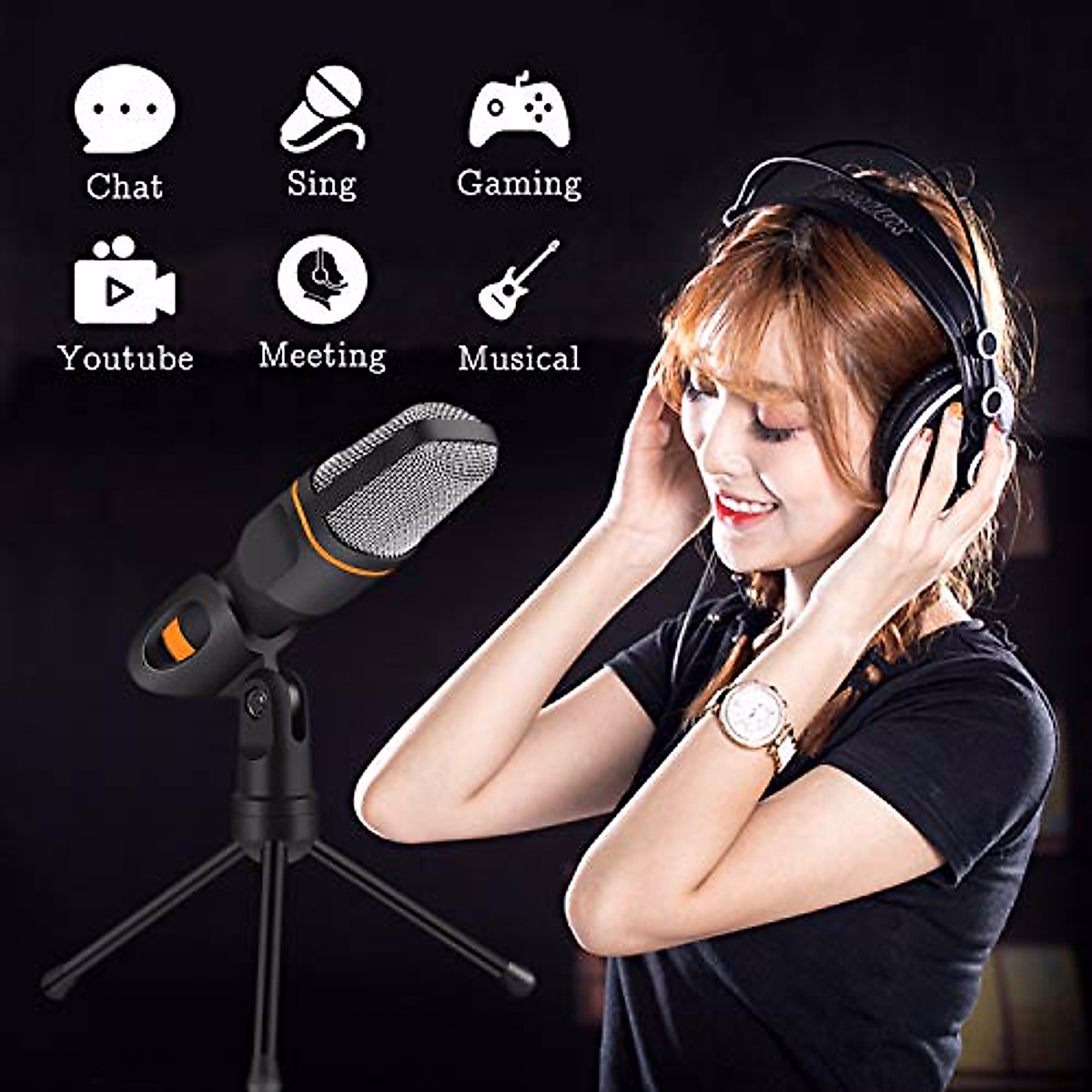 IUKUS PC Microphone with Mic Stand, Professional 3.5mm Jack Recording Condenser Microphone Compatible with PC, Laptop, IP@d, iPh0ne, Mac-Recorder Singing YouTube Skype Gaming (3.5mm PC Microphone)