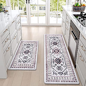 ASPMIZ Farmhouse Kitchen Mats for Floor 2 Piece, Vintage Non Slip Kitchen Rugs Washable, Anti Fatigue Kitchen Mat Set of 2 Waterproof, Comfort Standing Mat Runner, 18'' x 48'' + 18'' x 30'', Red