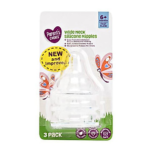 Baby Bottle Nipples Parent's Choice Wide Neck Silicone Nipples, 6+ Months, 3 Pack, 1 Count