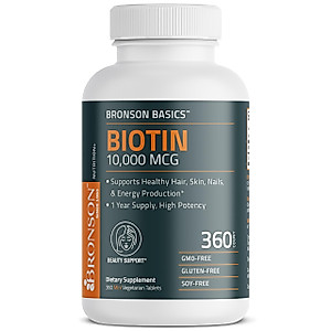 Bronson Biotin 10,000 MCG Supports Healthy Hair, Skin & Nails & Energy Production - High Potency Beauty Support - Non-GMO, 360 Vegetarian Tablets