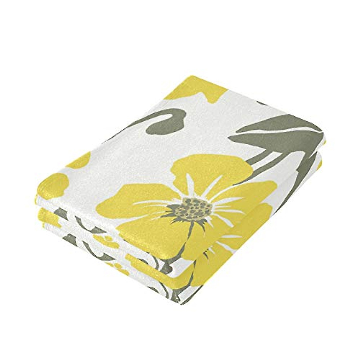 Trendy Novelty Design Yellow Flowers Pattern Printed Hand Towel for Bathroom Set of 2 Absorbent Cotton Face Towel Multipurpose for Hotel Gym Guest Spa Yoga Home Decorative,28x14in